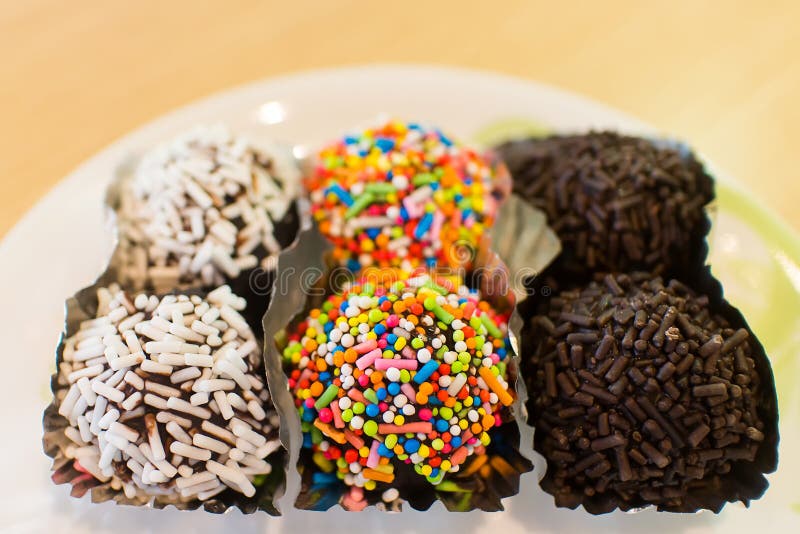 Chocolate Ball with Topping in Paper Cup Stock Photo - Image of group ...