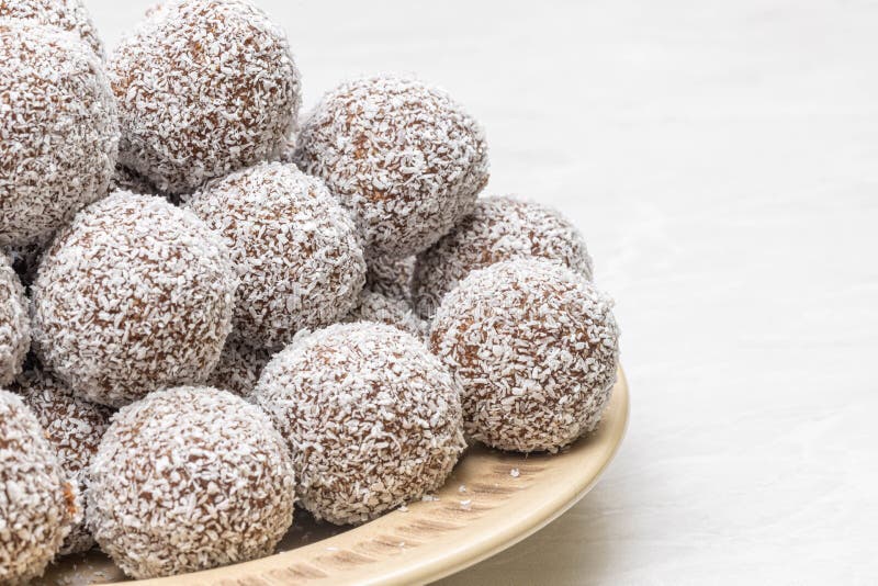 Chocolate Balls with Coconut on the Plate with Copy Space Stock Image ...