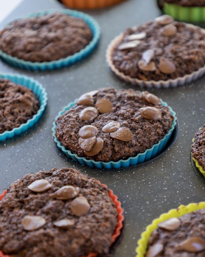 Chocolate Banana Muffins on Light Background Stock Photo - Image of ...