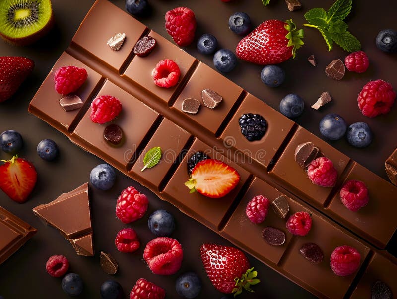 Chocolate Bar with Berries and Chocolate Stock Photo - Image of berries ...