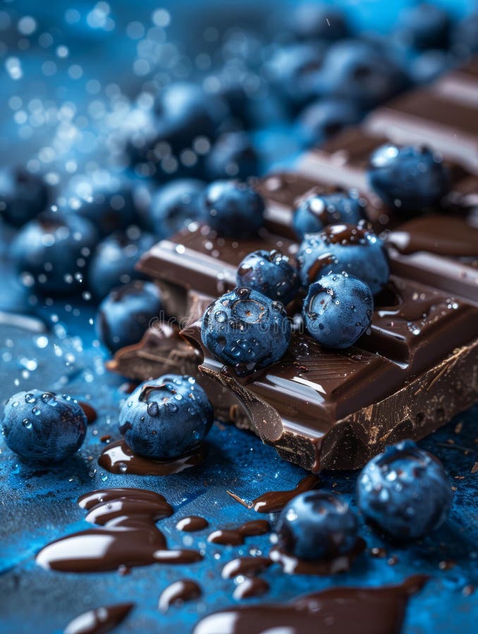 Chocolate Bar with Blueberries, Covered in Melted Chocolate. Stock ...
