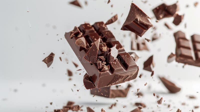 A Flying Chocolate Bar with Exploding Pieces, Generative AI Stock Photo ...