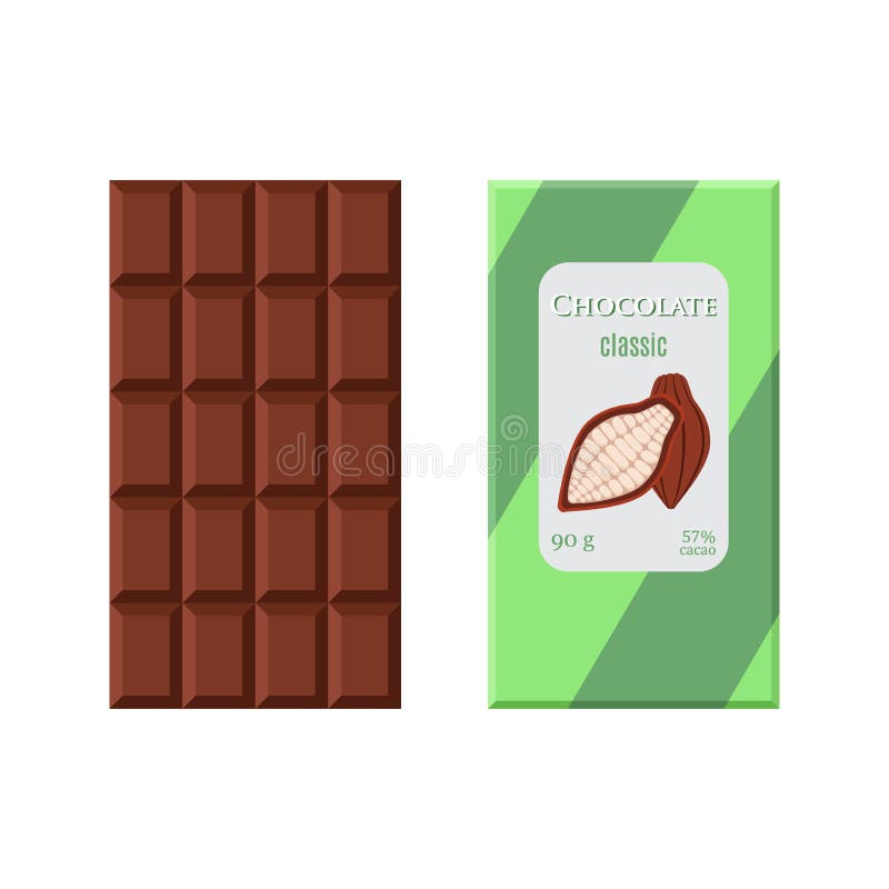 Chocolate Bar. Cacao Label Package. Sweet Milky Product. Flat Style ...