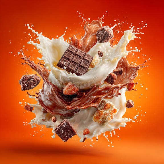 Chocolate Bar and Chunks Exploding in Milk and Chocolate Splash Stock ...