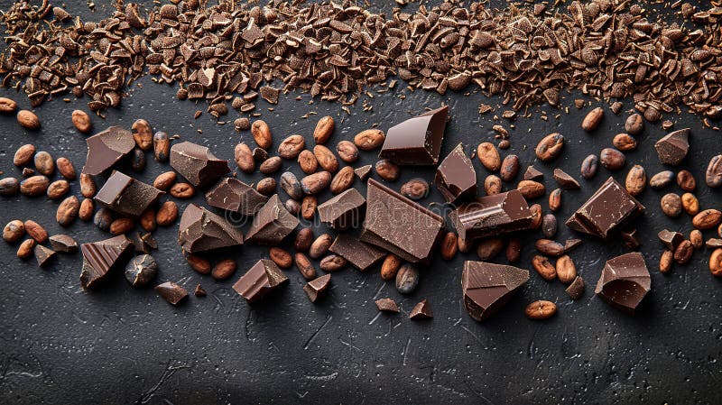 Chocolate Bar Chunks and Pieces on Chocolate Background Stock Image ...