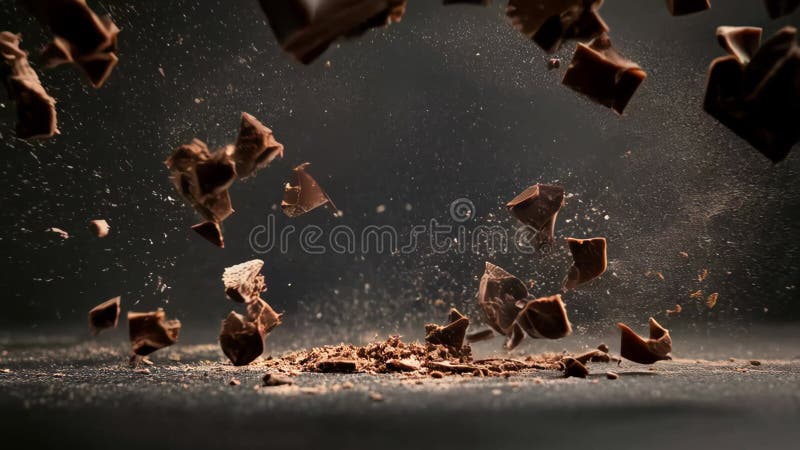 Chocolate Bar Exploding Creating Levitating Pieces and Cocoa Powder on ...