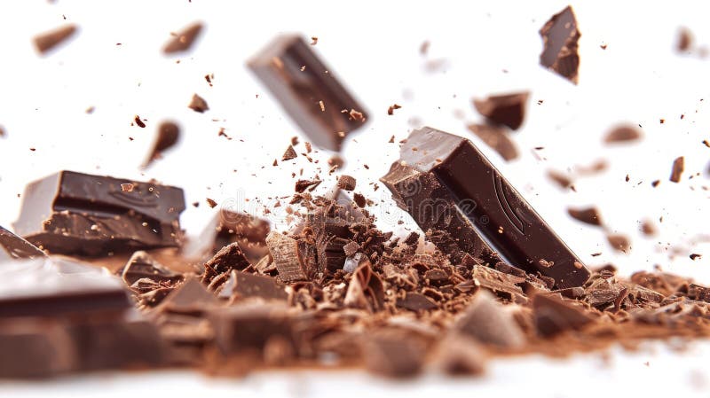 Chocolate Bar Exploding into Pieces on White Surface Stock Image ...