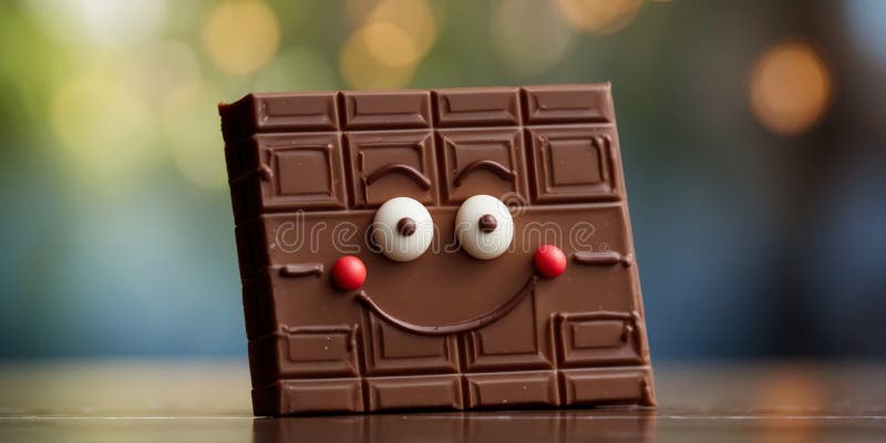 A Chocolate Bar with a Face and a Smile on it. Stock Photo - Image of ...