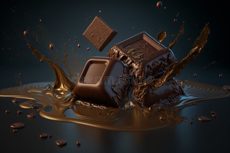 The Chocolate Bar is Falling and Splashing Around.AI Generated Stock ...