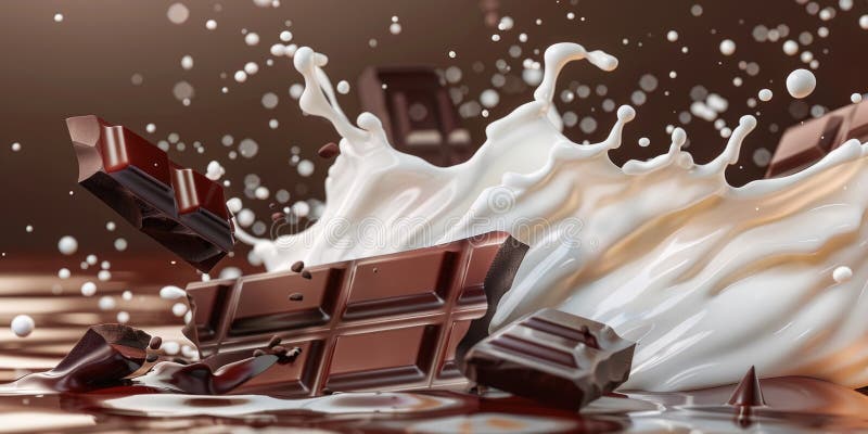 A Chocolate Bar Falls into a Pool of Milk, Creating a Sweet and Messy ...