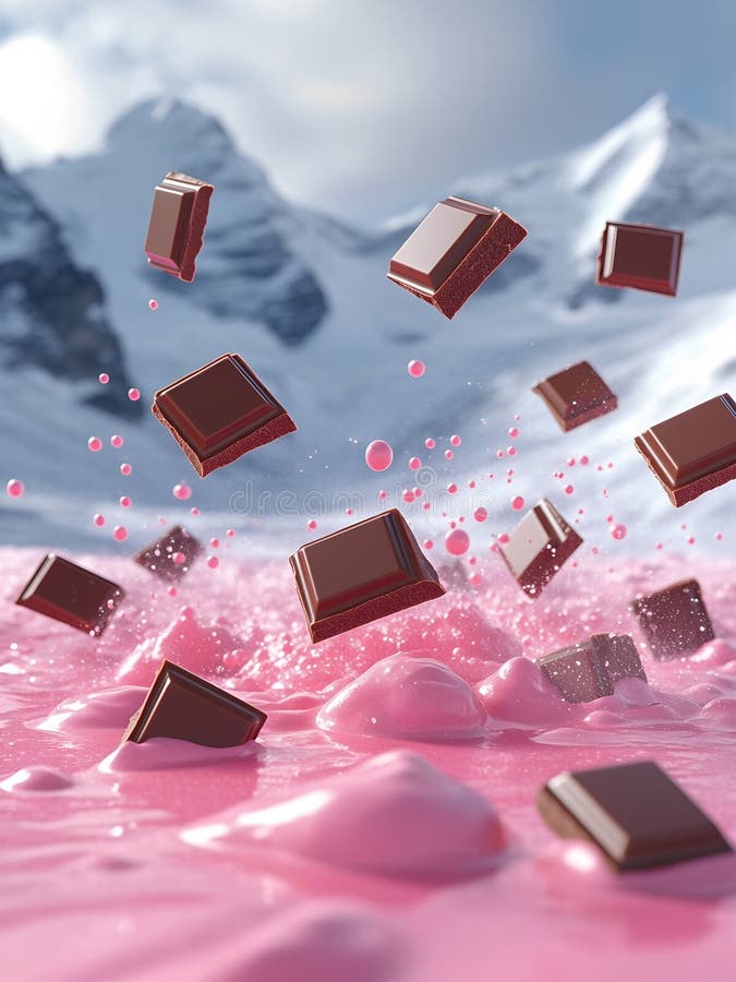 A Chocolate Bar is Floating in a Pink Liquid Stock Illustration ...