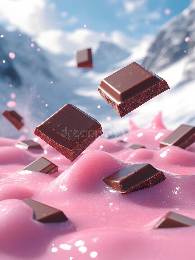 A Chocolate Bar is Floating in a Pink Liquid Stock Illustration ...