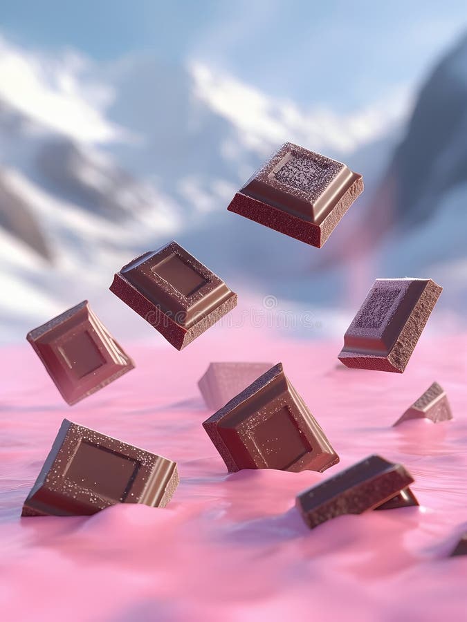 A Chocolate Bar is Floating in a Pink Liquid Stock Illustration ...
