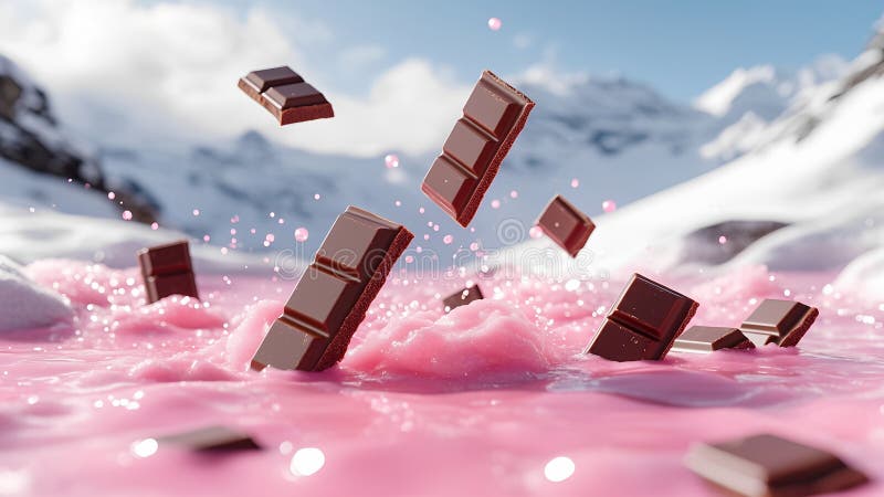 A Chocolate Bar is Floating in a Pink Liquid Stock Illustration ...