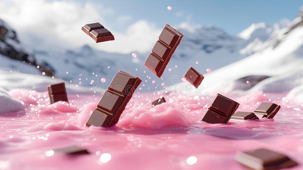 A Chocolate Bar is Floating in a Pink Liquid Stock Illustration ...