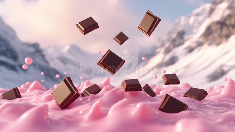 A Chocolate Bar is Floating in a Pink Liquid Stock Illustration ...