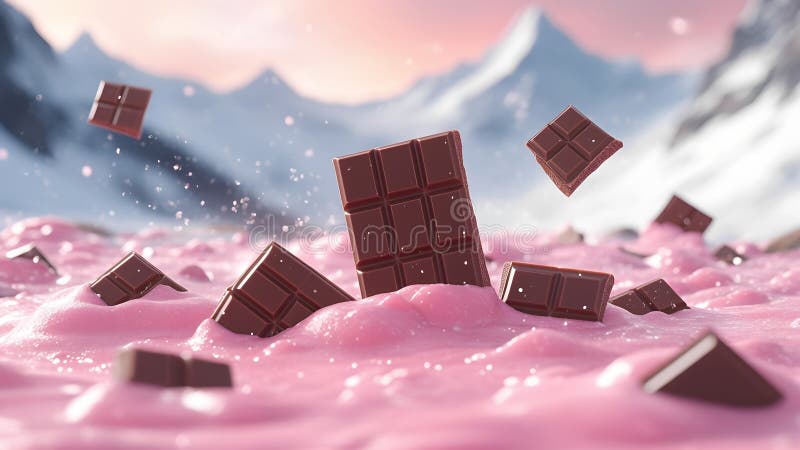 A Chocolate Bar is Floating in a Pink Liquid Stock Illustration ...