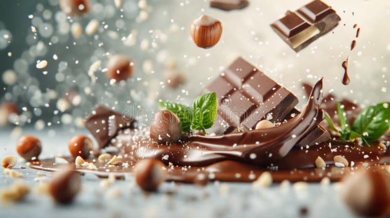 A Chocolate Bar Melting and Flowing into a Liquid Form with Hazelnut a ...