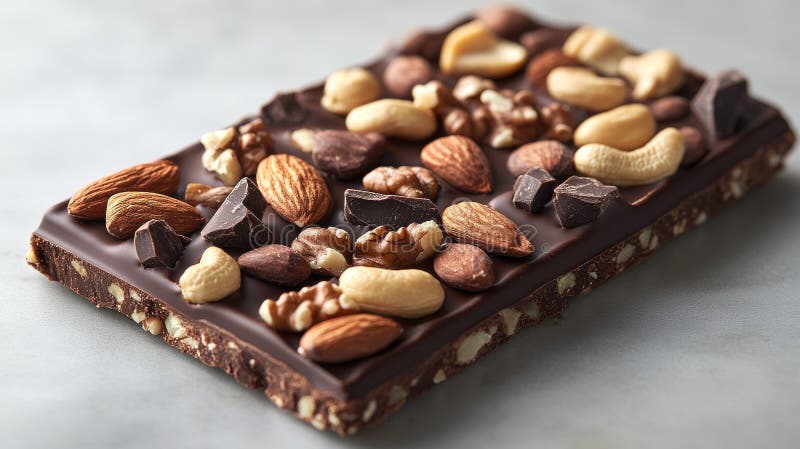 Chocolate Bar with Mixed Nuts and Chunks, Close-up. Gourmet Snack and ...