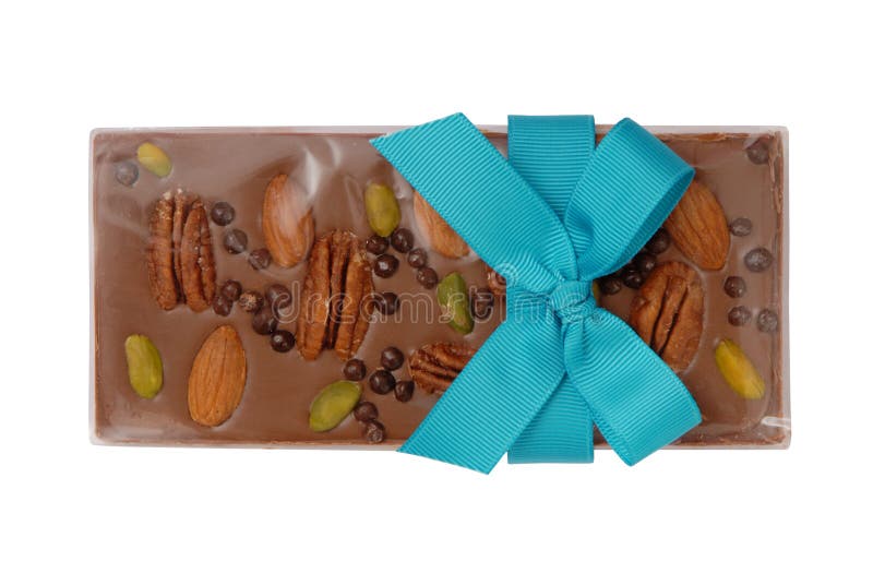 Chocolate Bar with Nuts and a Blue Decorative Bow Stock Photo - Image ...