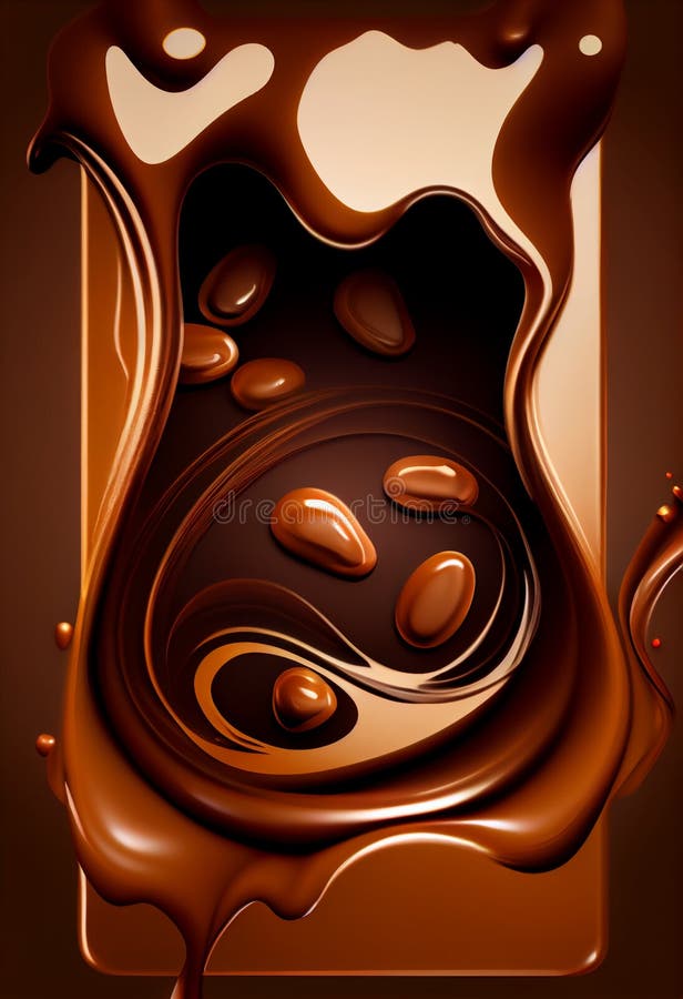 Chocolate Bar and Nuts in a Wave of Melted Chocolate. AI Generated ...