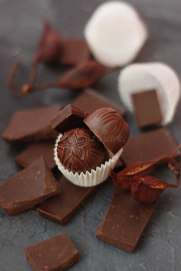 Chocolate Bar Pieces with Chocolate Candy. Dessert. Vertical Image ...
