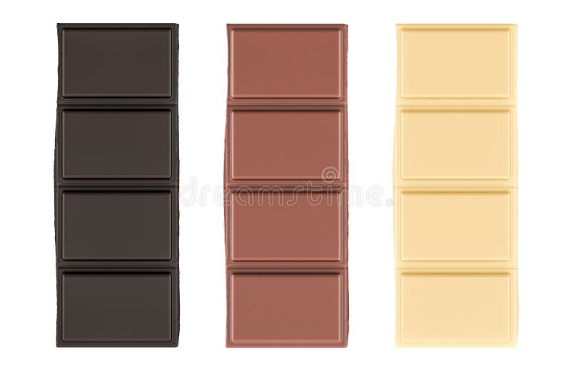 Chocolate Bar Pieces. Dark, Milk and White Chocolate, Front View Stock ...