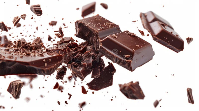 Chocolate Bar Pieces Exploding in Mid-air Against a White Background ...