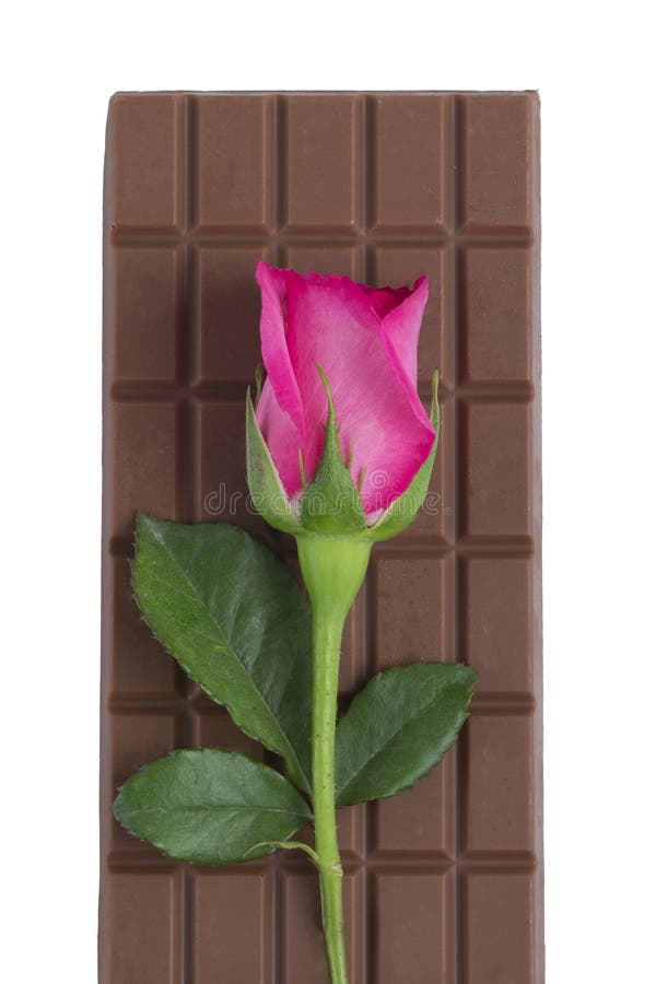 A Chocolate Bar with a Pink Rose Flower Stock Image - Image of nature ...
