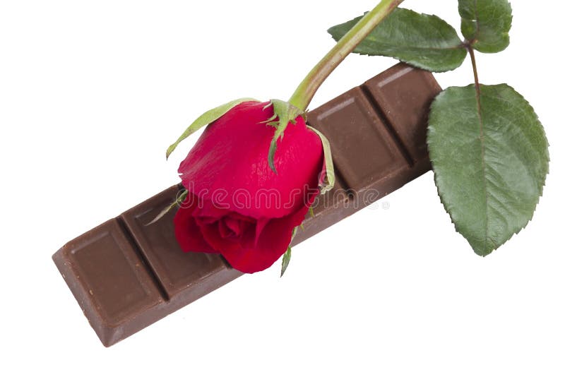 A Chocolate Bar with a Red Rose Flower Stock Image - Image of milk ...