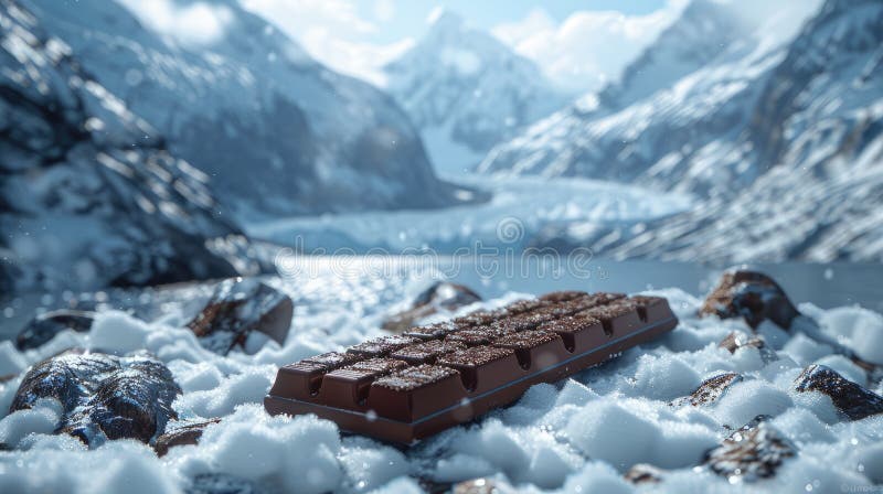 A Chocolate Bar Resting on Pristine Snow, Framed by the Majestic ...