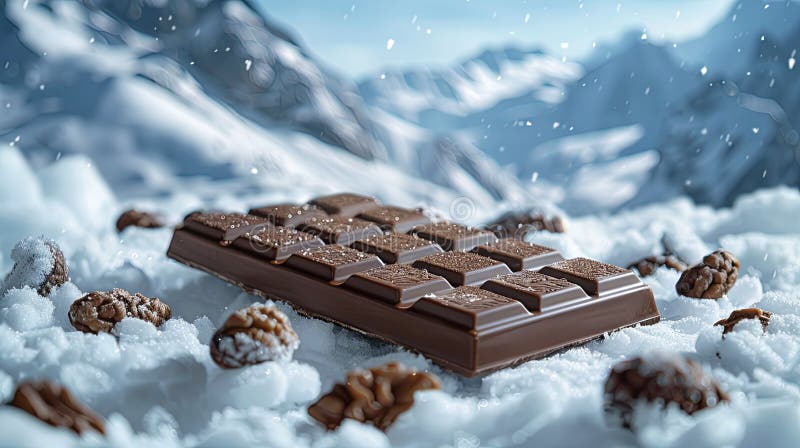 A Chocolate Bar Resting on Pristine Snow, Framed by the Majestic ...