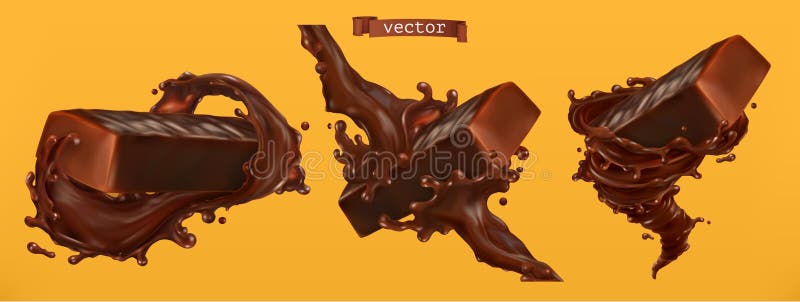 Chocolate Bar with Splash. 3d Vector Stock Vector - Illustration of ...
