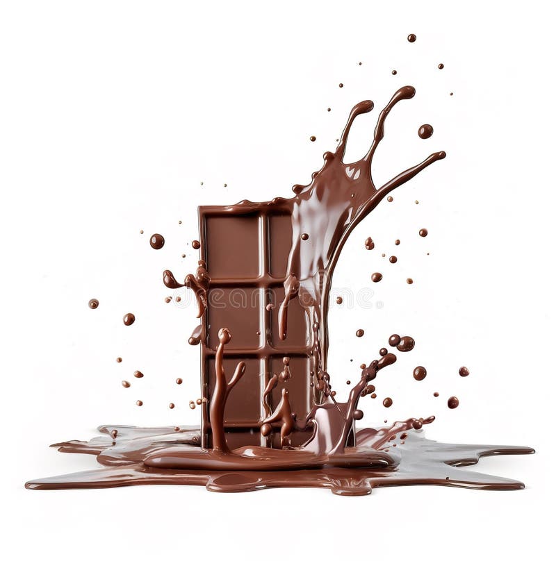 Chocolate Bar Splashing into a Pool of Liquid Chocolate on a White ...