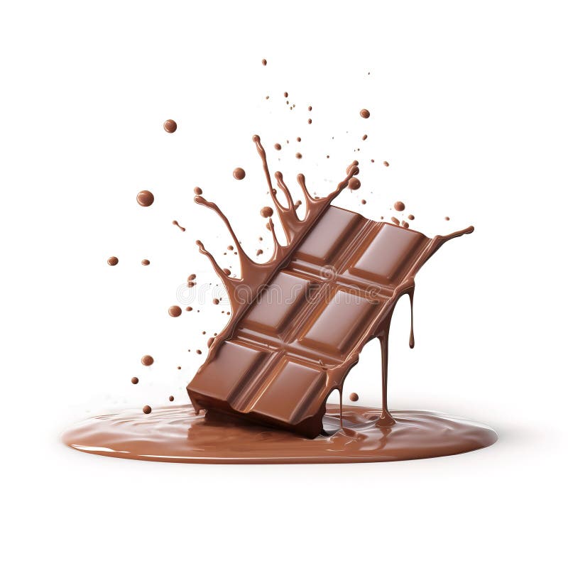 Chocolate Bar Splashing into a Pool of Liquid Chocolate on a White ...