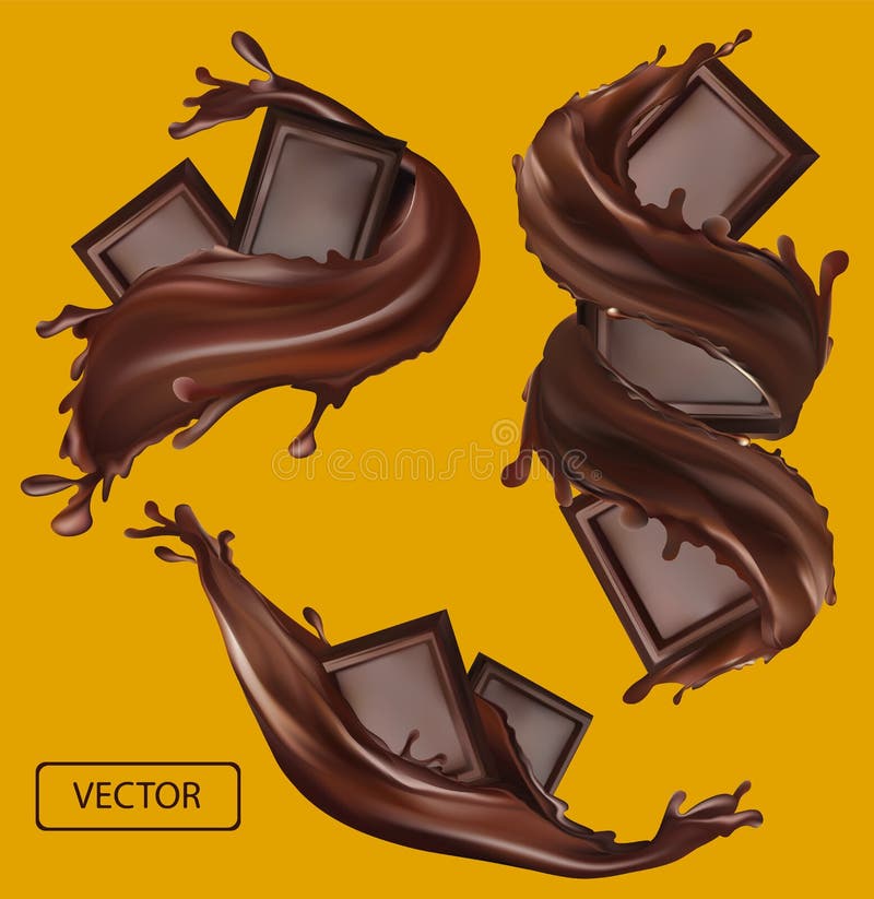 Chocolate Bar with Splashing and Whirl Chocolate Liquid. Realistic ...