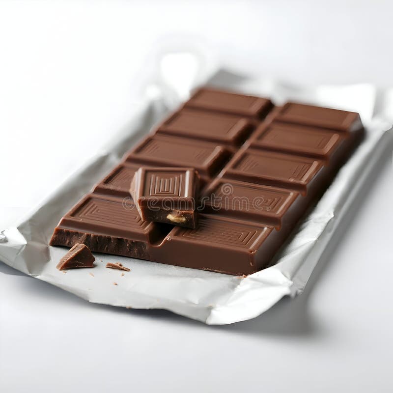 AI Generated Image Chocolate Bar in Wrapper with Some Pieces Broken Off ...