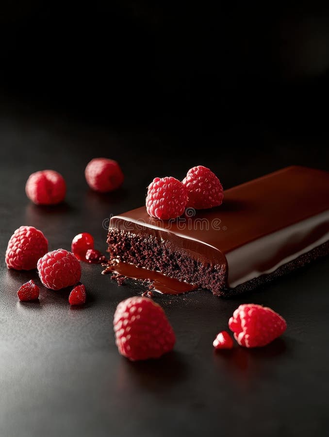 A Chocolate Bar Surrounded by Fresh Raspberries on a Dark Surface Stock ...