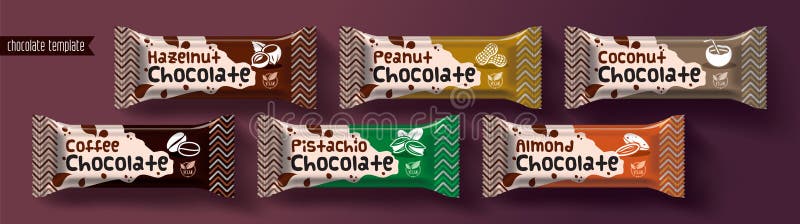 Chocolate Bar Vector Packaging Design. Nuts Chocolate Set. Stock Vector ...