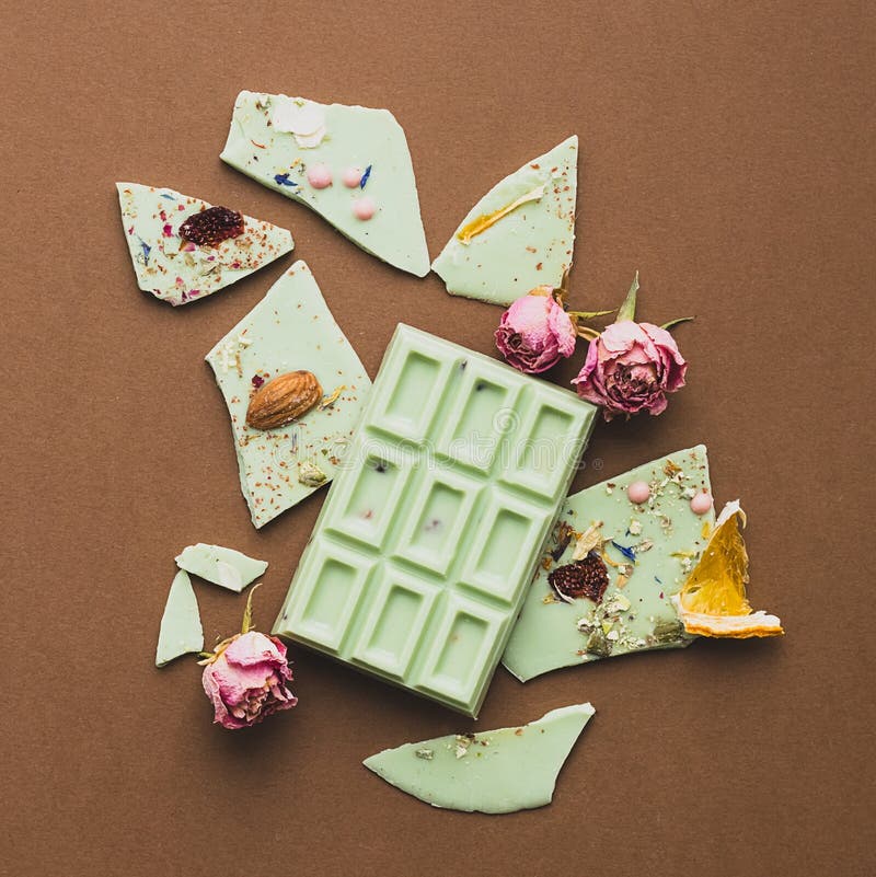 Chocolate Bar Whole with the Addition of Pistachios Brown Background ...