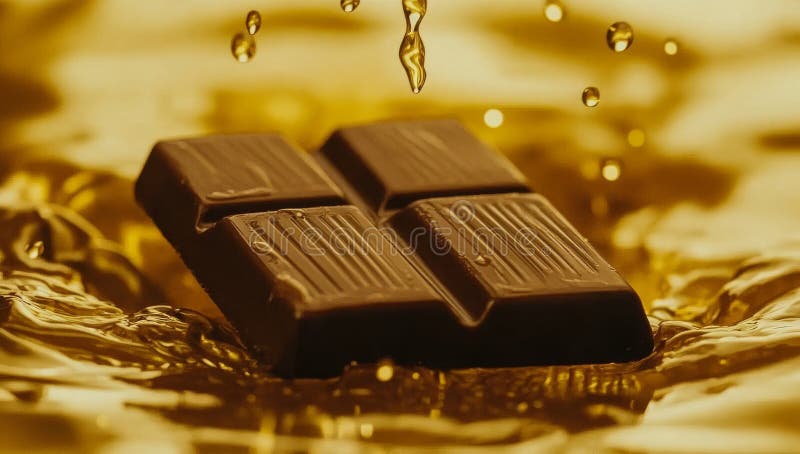 Chocolate Bars are Falling into Caramel Syrup Puddles Stock Photo ...