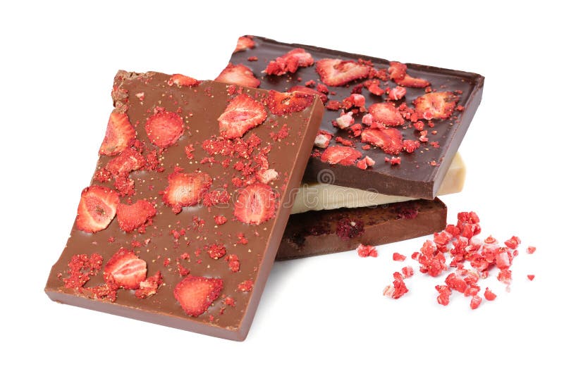 Chocolate Bars with Freeze Dried Strawberries on White Background Stock ...
