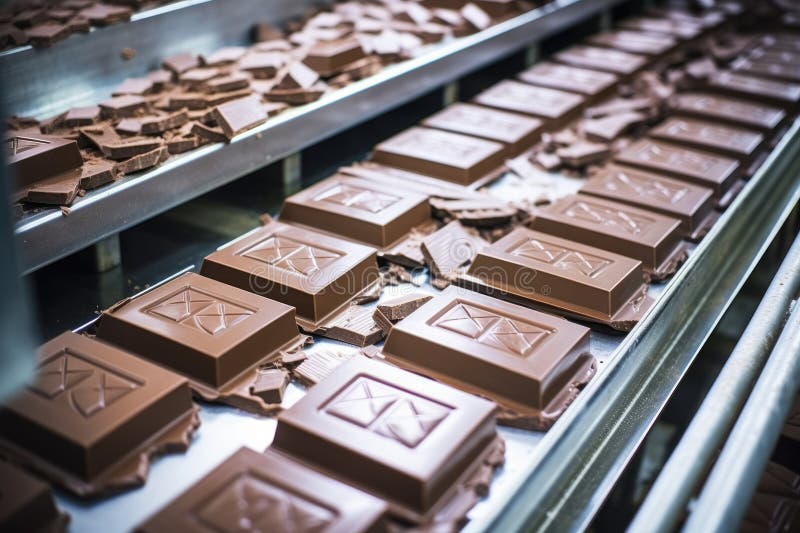 Chocolate Bars in the Packaging Process Stock Photo - Image of ...