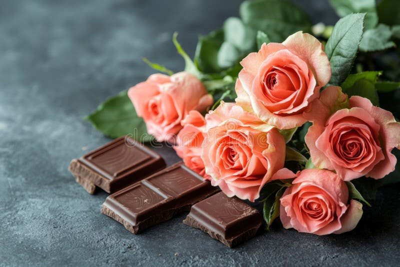 Chocolate Bars and Pink Roses Symbolize Love and Create a Romantic ...
