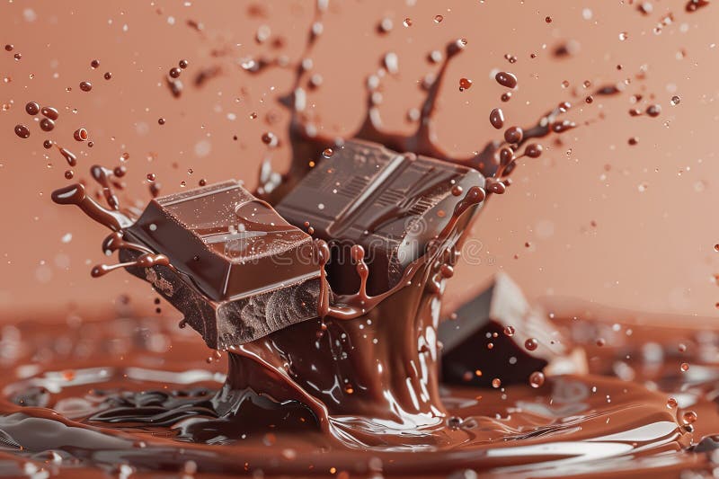 Chocolate Bars with Chocolate Splash Stock Photo - Image of falling ...