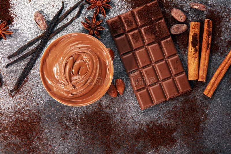 Chocolate Bars on Table with Chocolate Powder. Stock Image - Image of ...