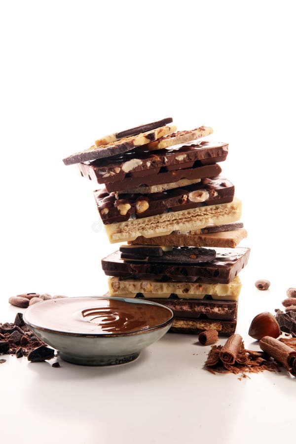 Chocolate Bars on Table with Chocolate Tower Stock Image - Image of ...