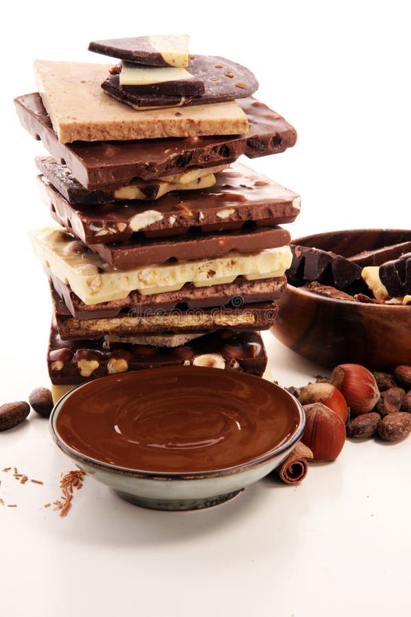 Chocolate Bars on Table with Chocolate Tower Stock Photo - Image of ...