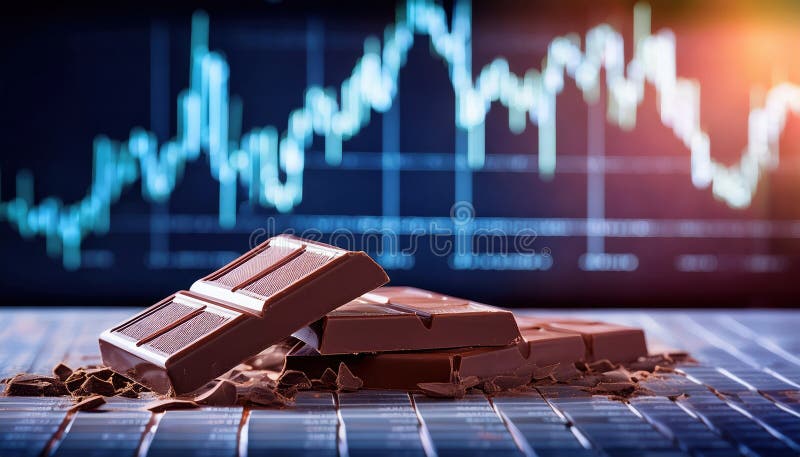 Chocolate Bars on a Table with Financial Graphs Displayed in the ...