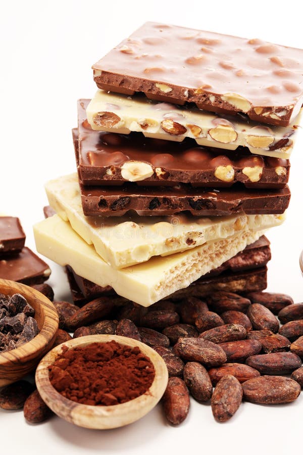 Chocolate Bars on Table with Chocolate Tower. Stock Photo - Image of ...
